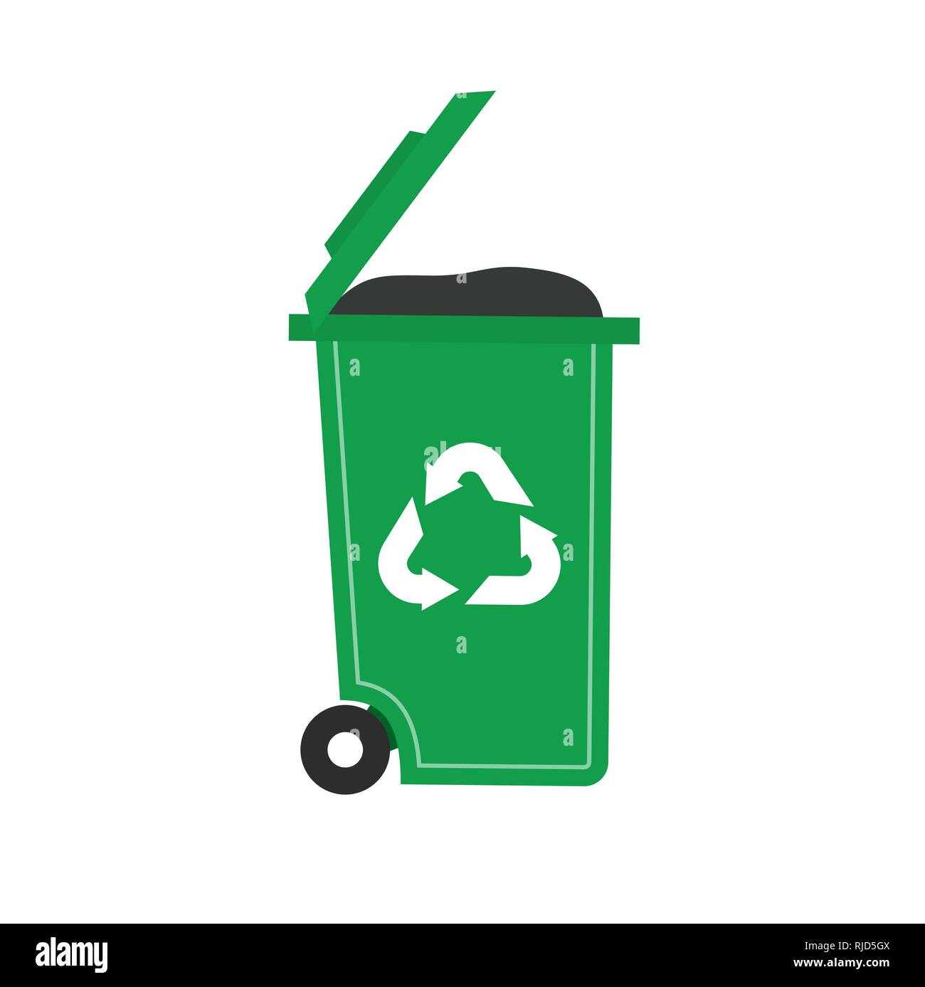 Lid opened trash can and trash on white background, vector ...