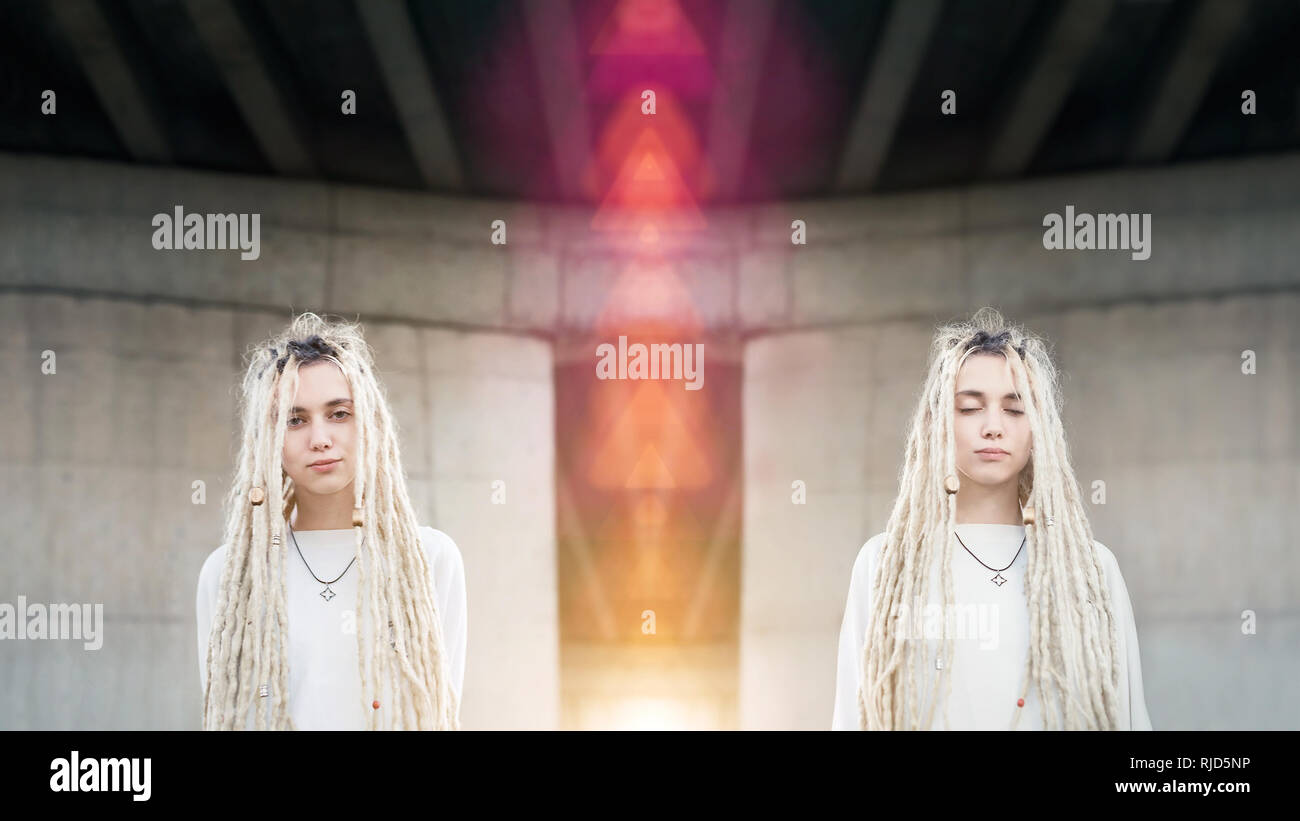 Young beautiful woman imagination Stock Photo - Alamy