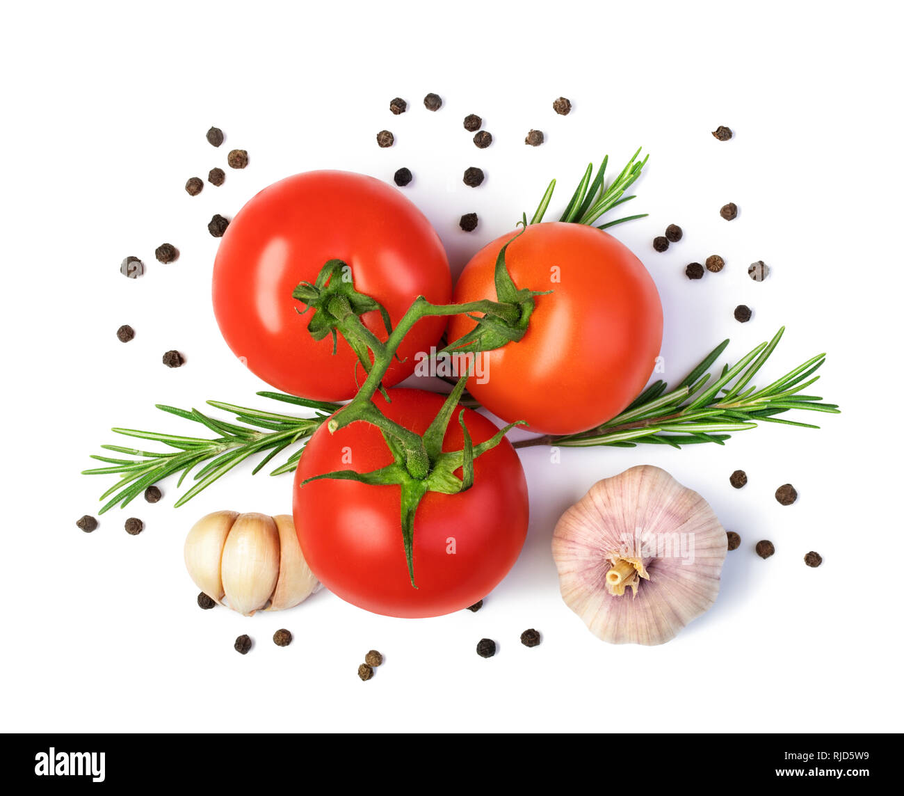 fresh tomato, herbs and spices isolated on white background Stock Photo ...