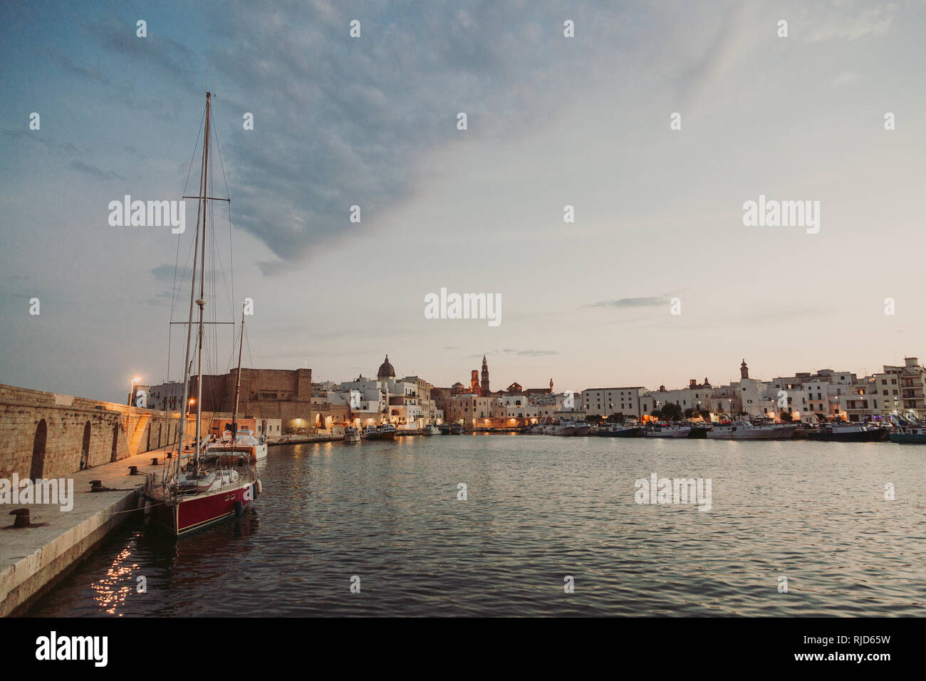 View of a nice fishing harbor and marina in Monopoli, Puglia region ...