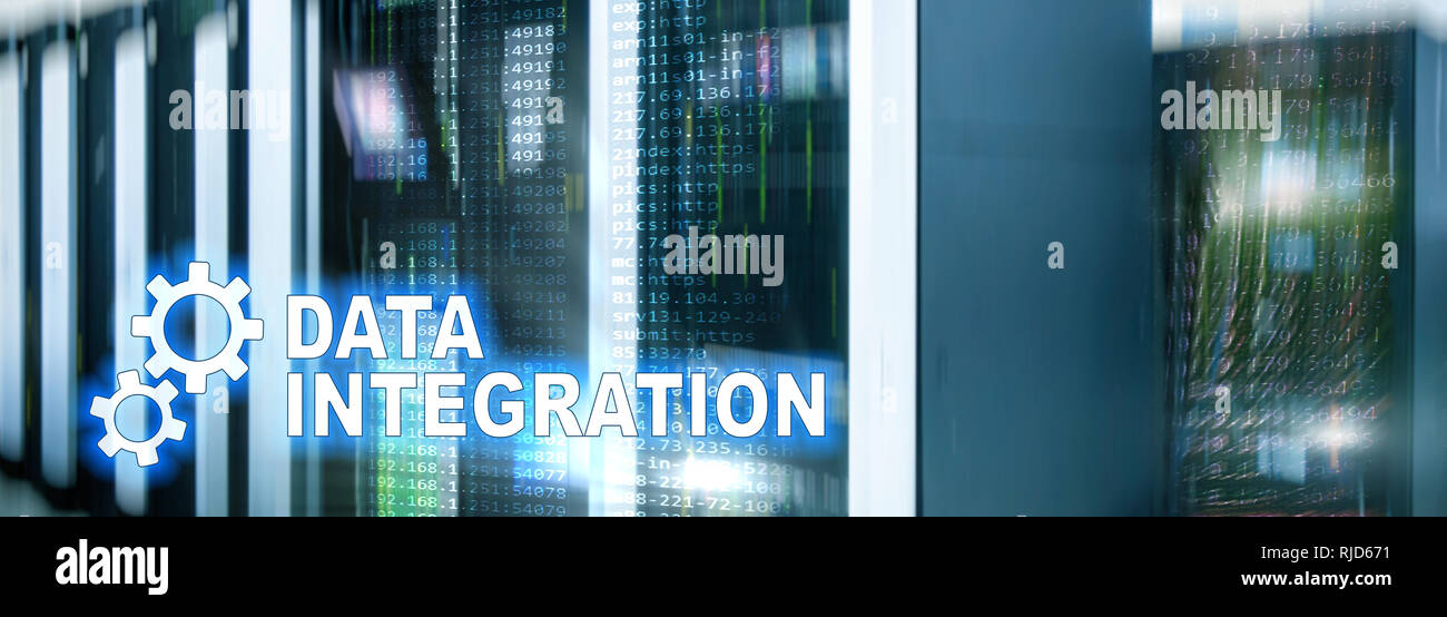 Data integration information technology concept on server room ...