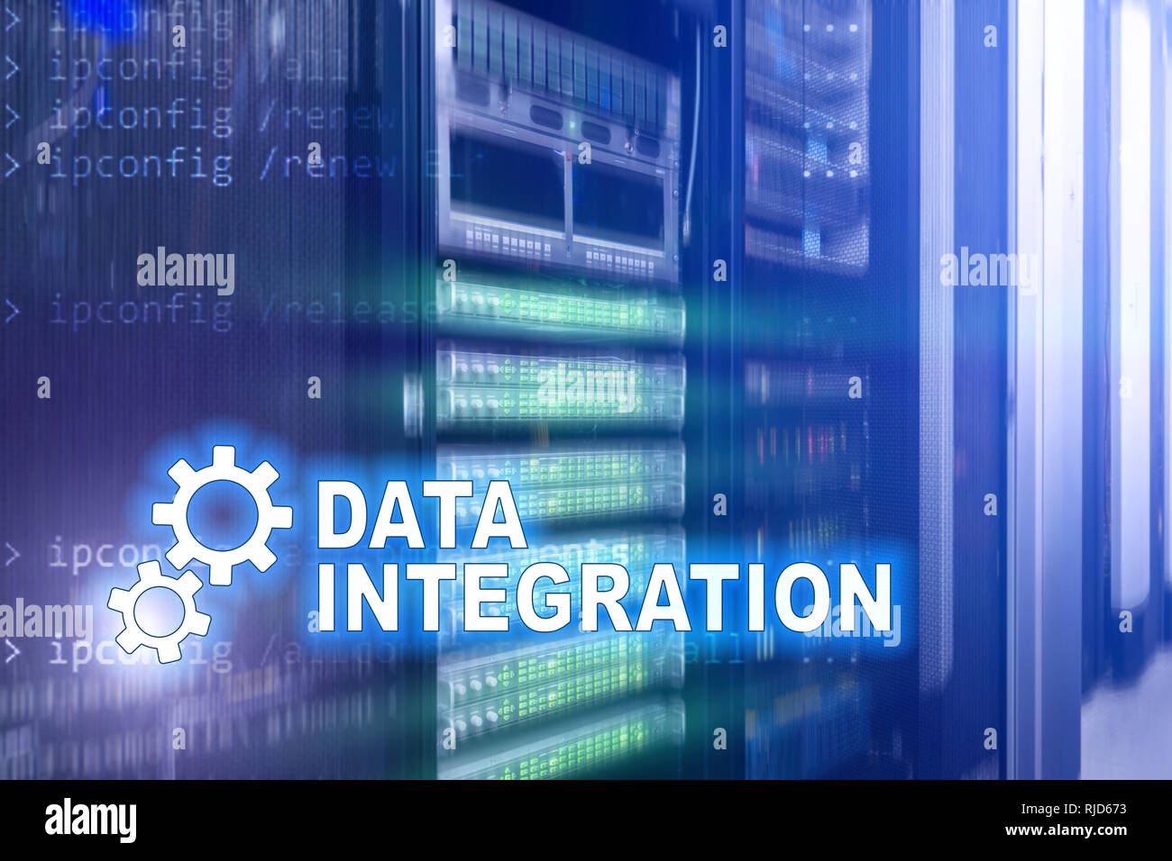 Data integration information technology concept on server room ...