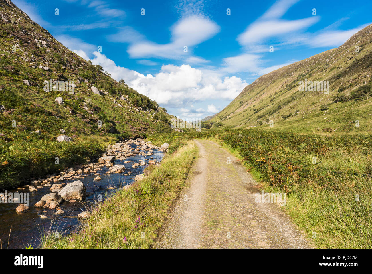 Walking path on a track through Glenveagh National Park, County Donegal ...