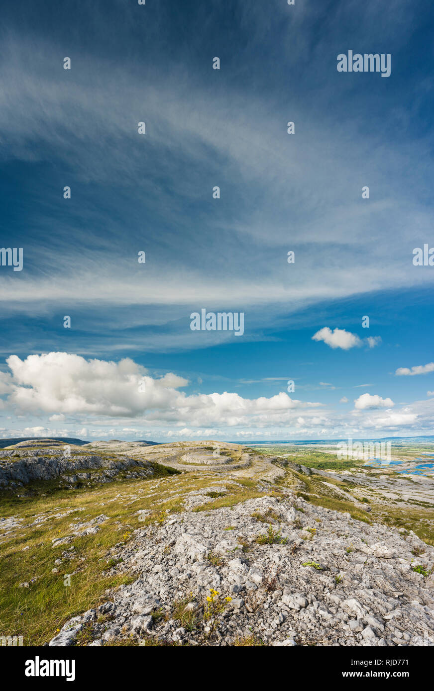 View from the top of Mullaghmore Mountain, The Burren, County Clare ...