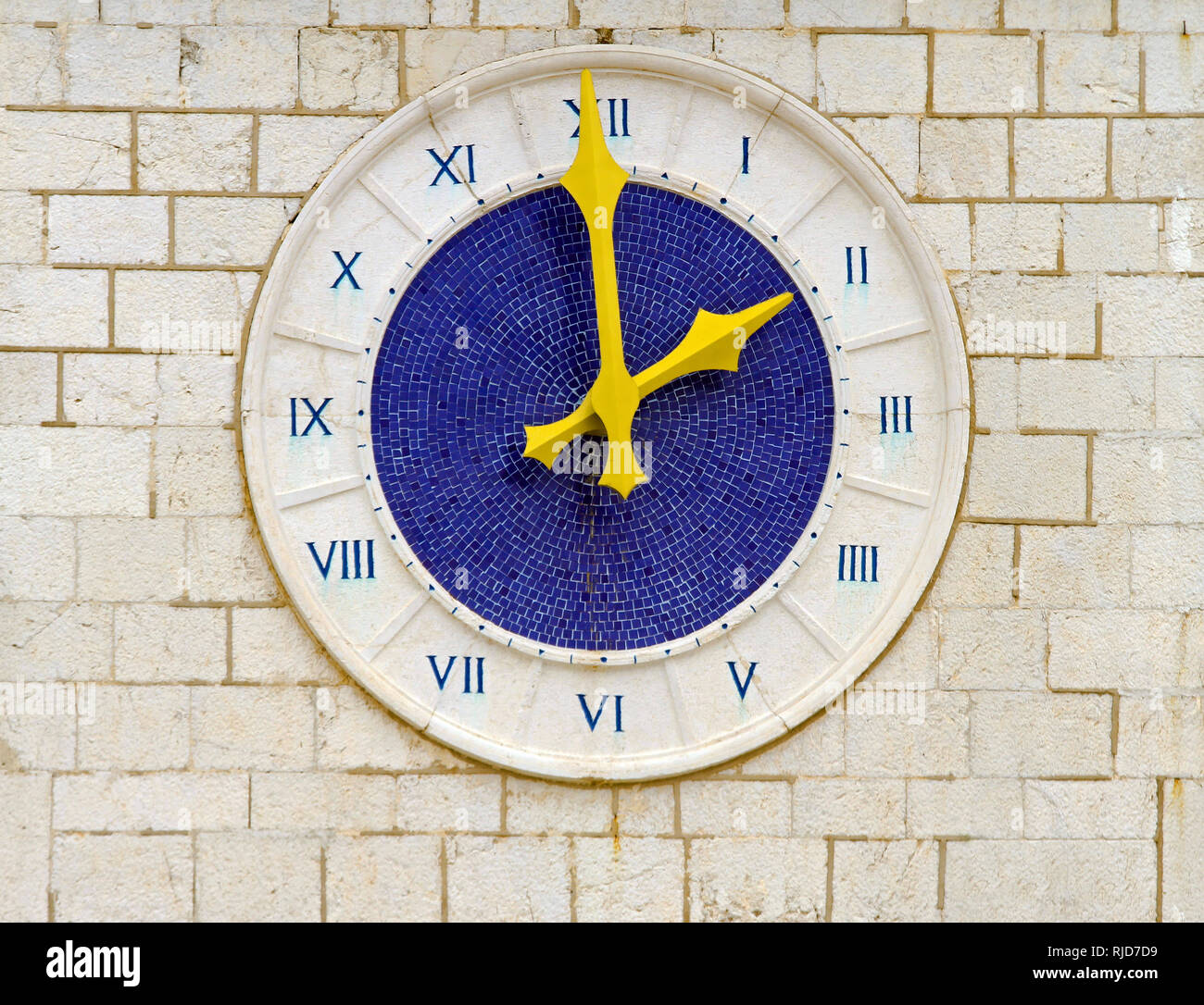 Two o clock at old blue Roman clock Stock Photo - Alamy