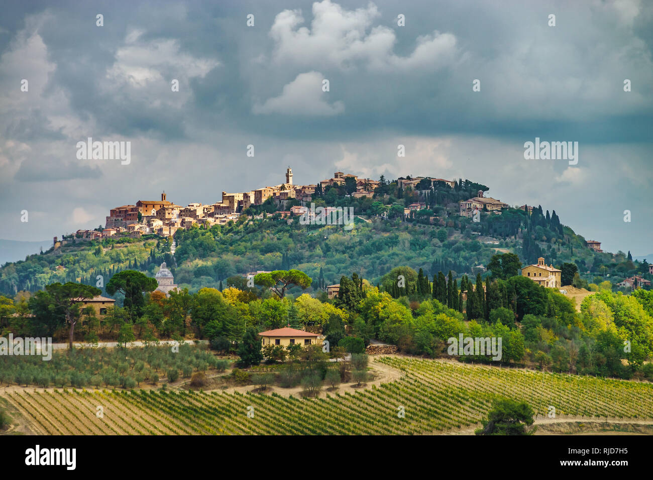 Medieval old italian city on the top of the hill, Tuscany, Italy Stock ...