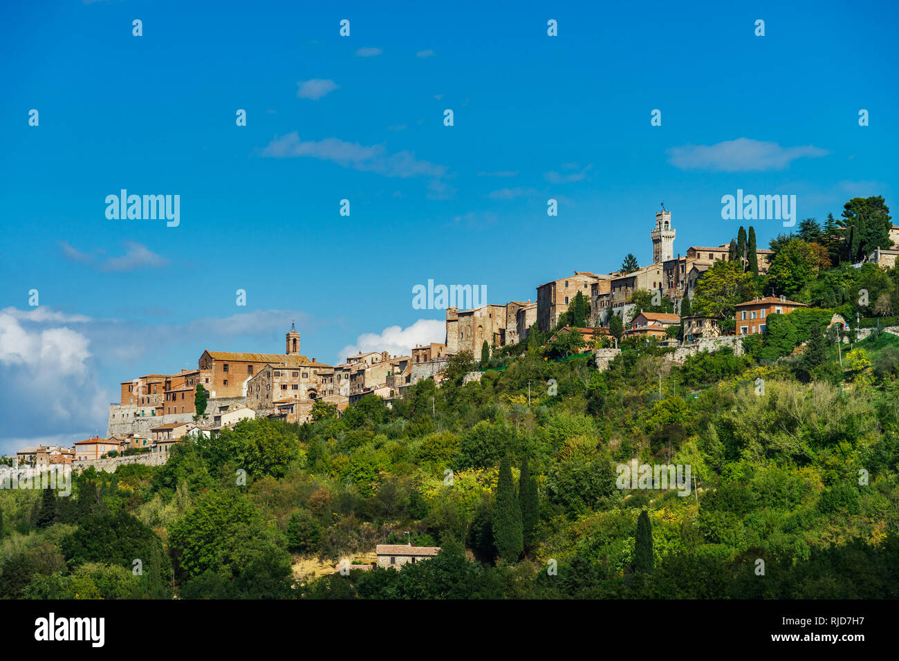 Medieval old italian city on the top of the hill, Tuscany, Italy Stock ...