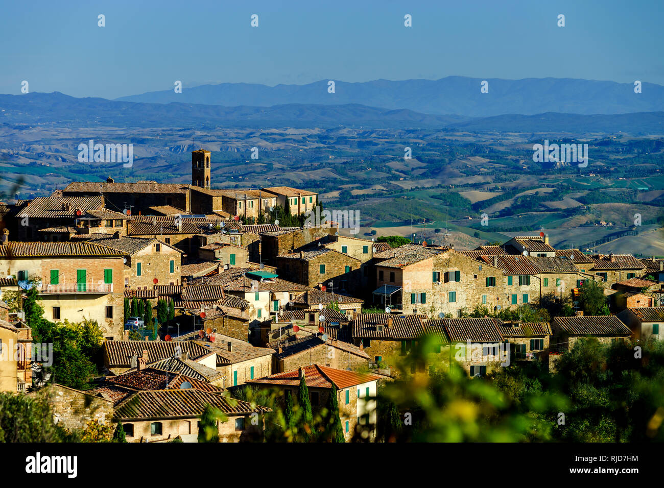 Medieval old italian city on the top of the hill, Tuscany, Italy Stock ...