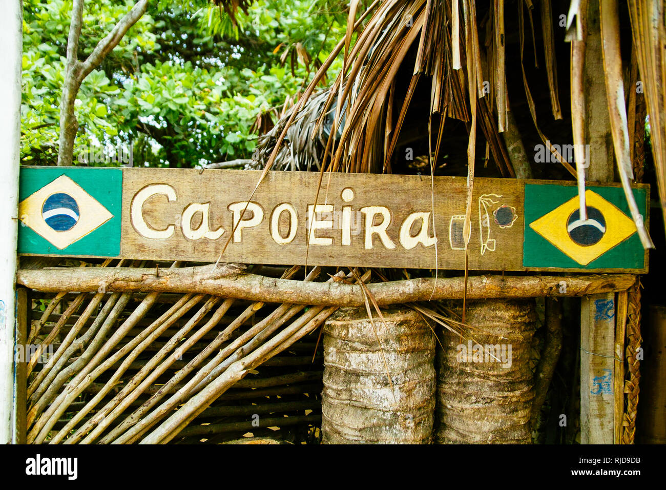 Capoeira Sign with Brazilian Flags Tropical Jungle Shack Stock Photo ...