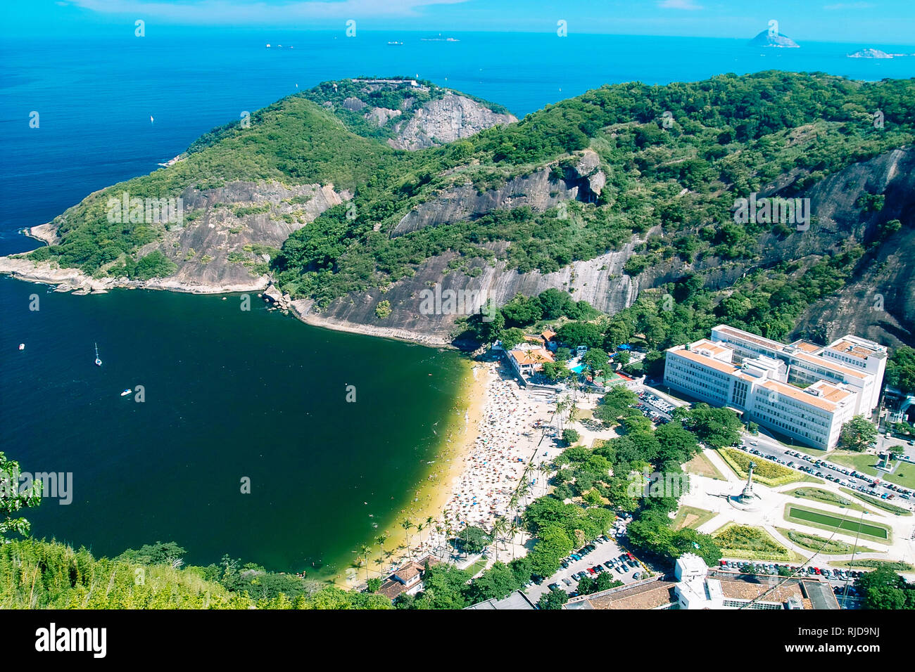 Neighborhood of urca in rio de janeiro seen from the top of the hill of ...