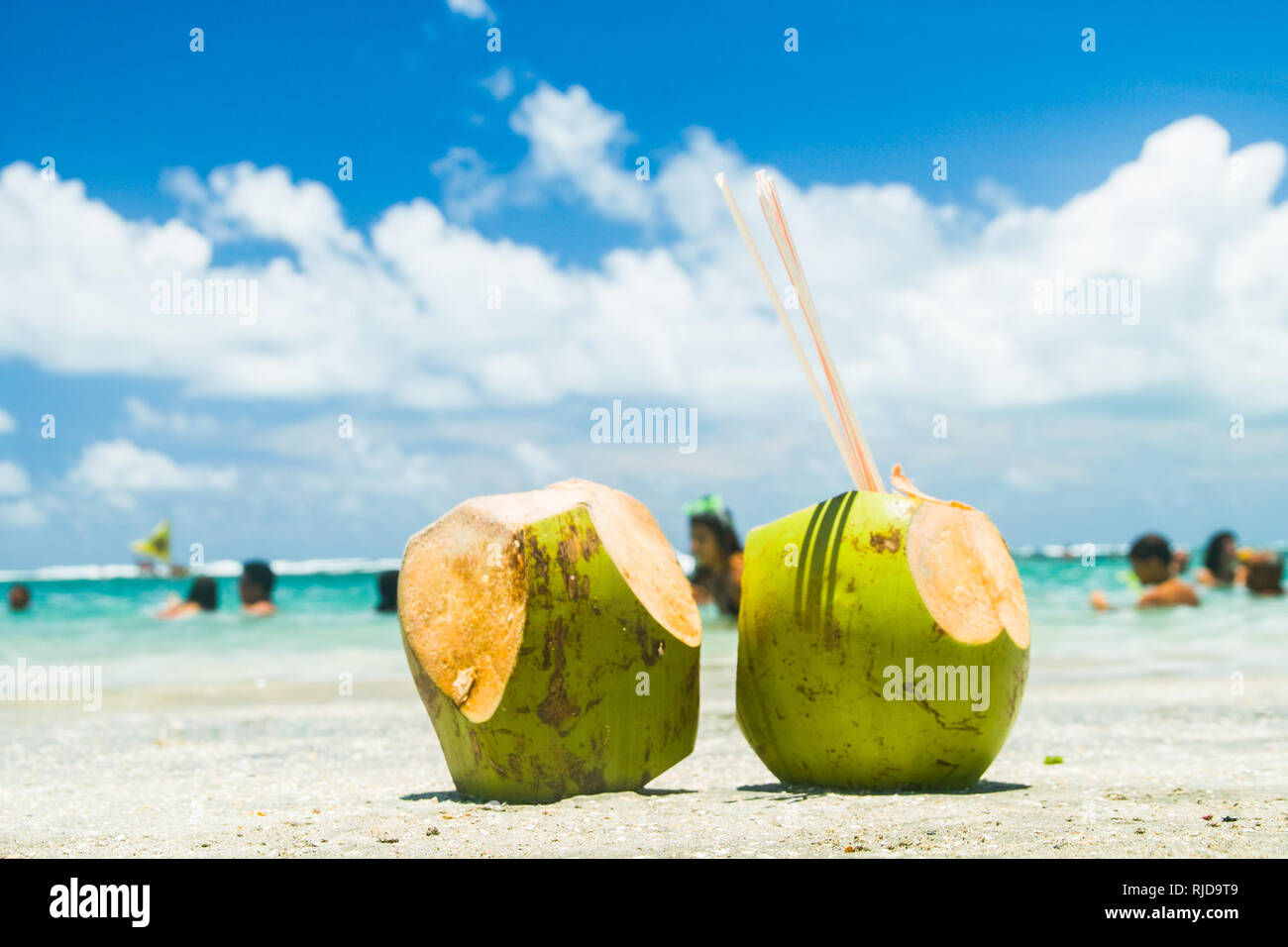 Tropical fresh coconut nut on beautiful exotic beach Stock Photo - Alamy