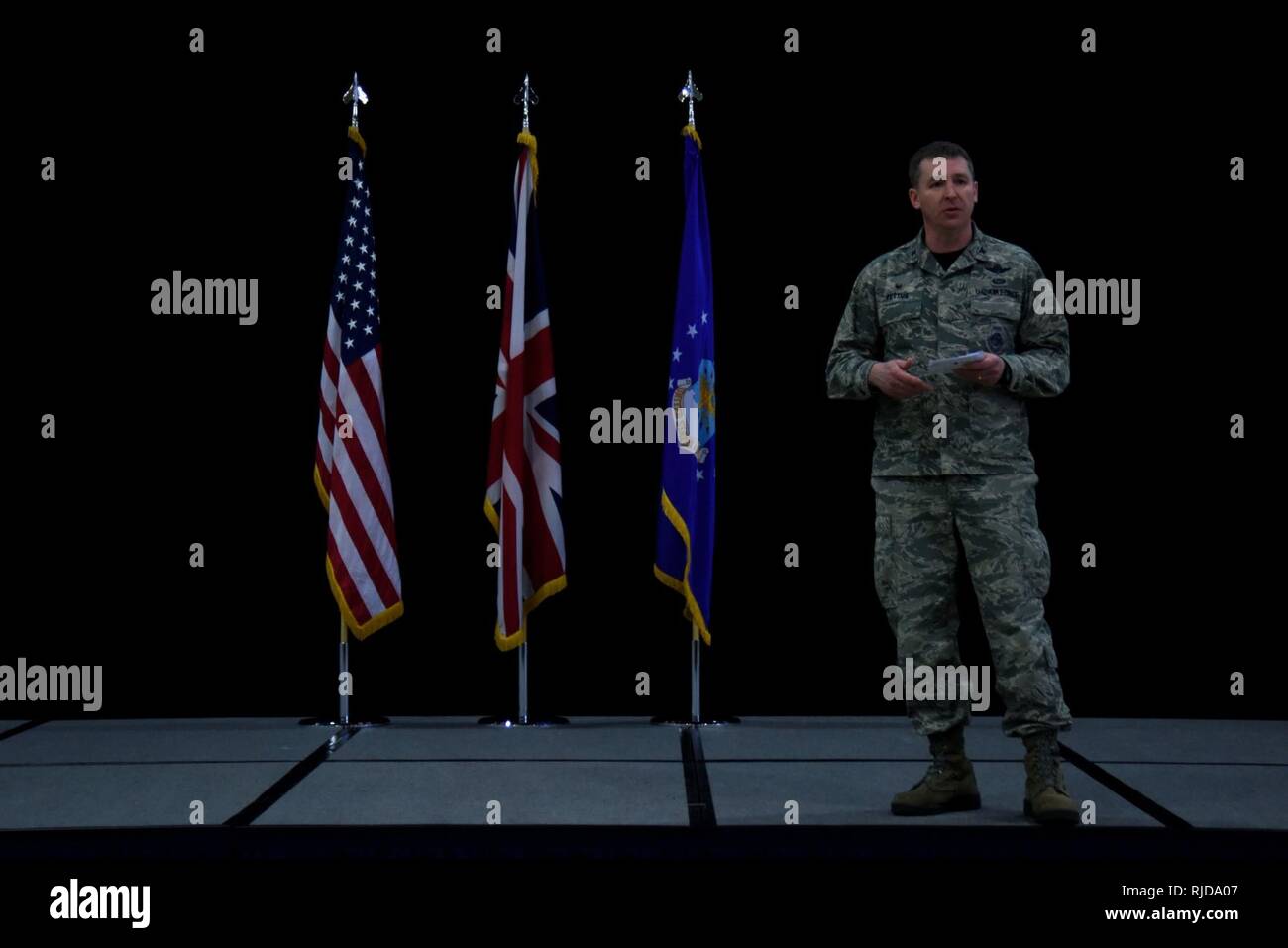 U.S. Air Force Col. Evan Pettus, 48th Fighter Wing commander, speaks to ...