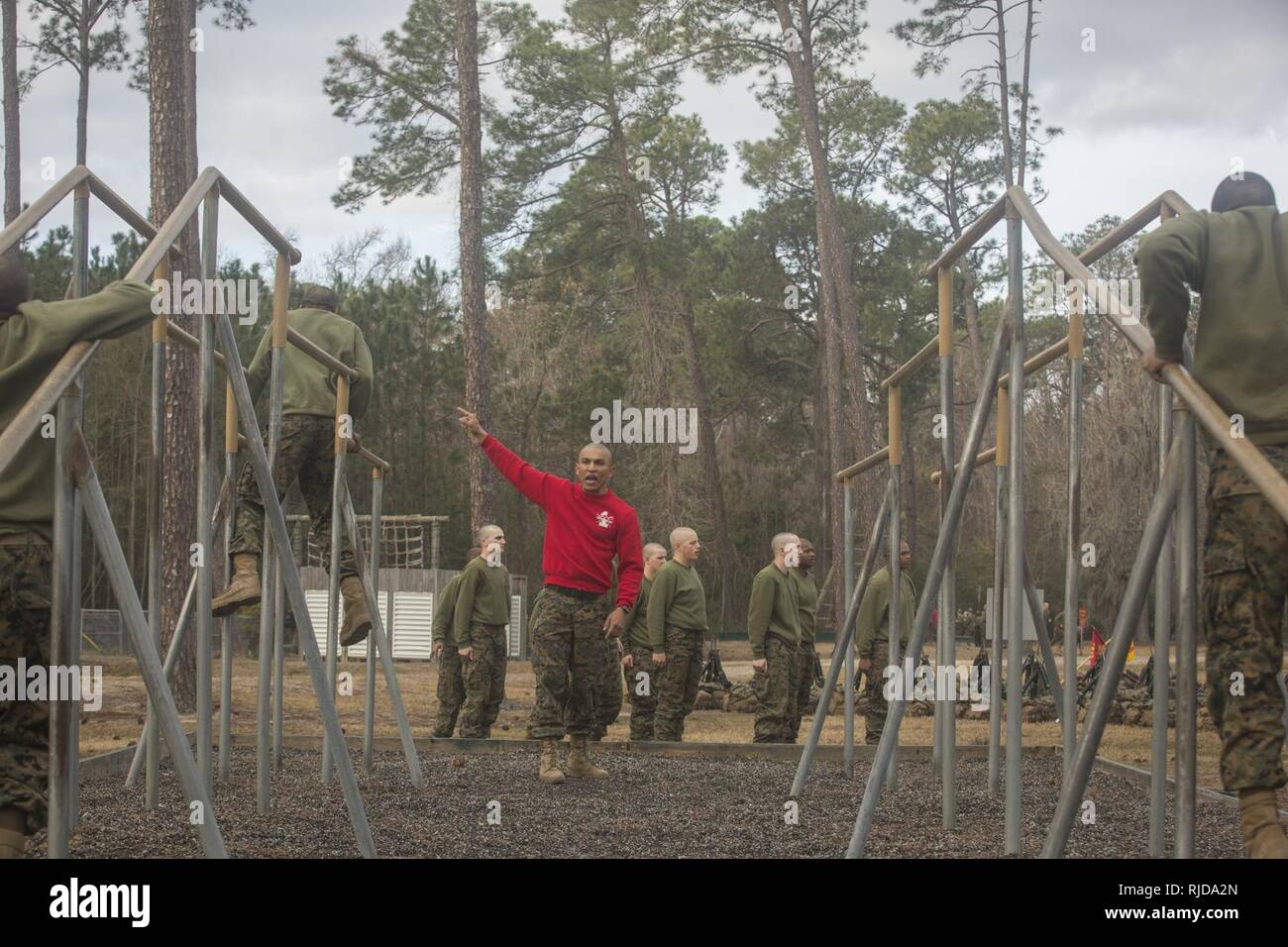 A U.S. Marine Corps Drill Instrutor with Alpha Company, 1st Battalion ...