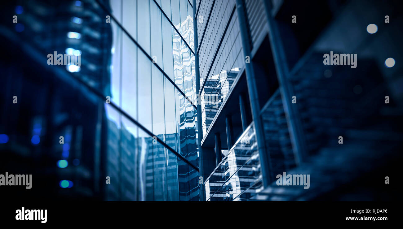 Bottom angle view of glass blue building Stock Photo - Alamy