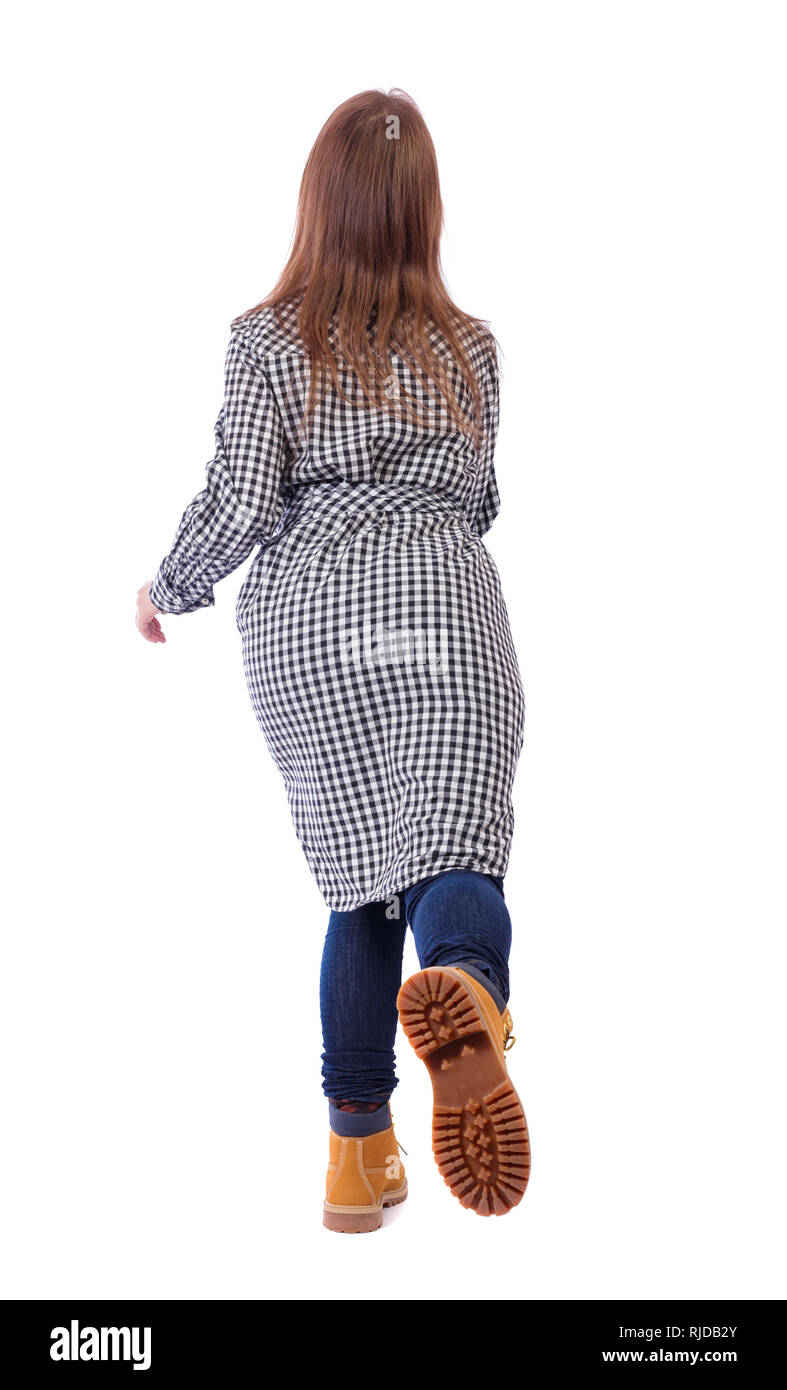 back view of running woman. beautiful girl in motion. backside view of ...