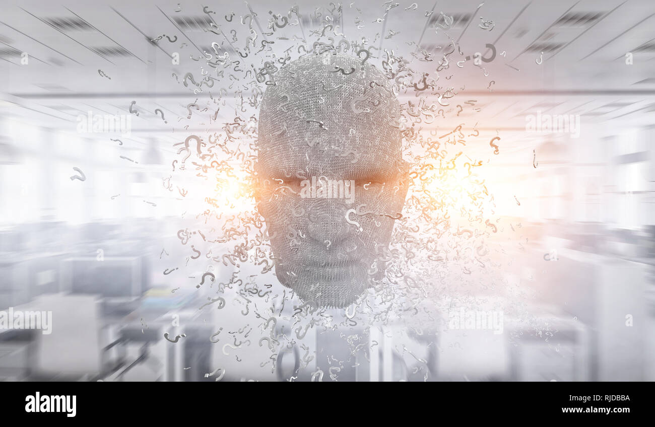 Modern technology concept wih cyber robot face. Mixed media Stock Photo ...