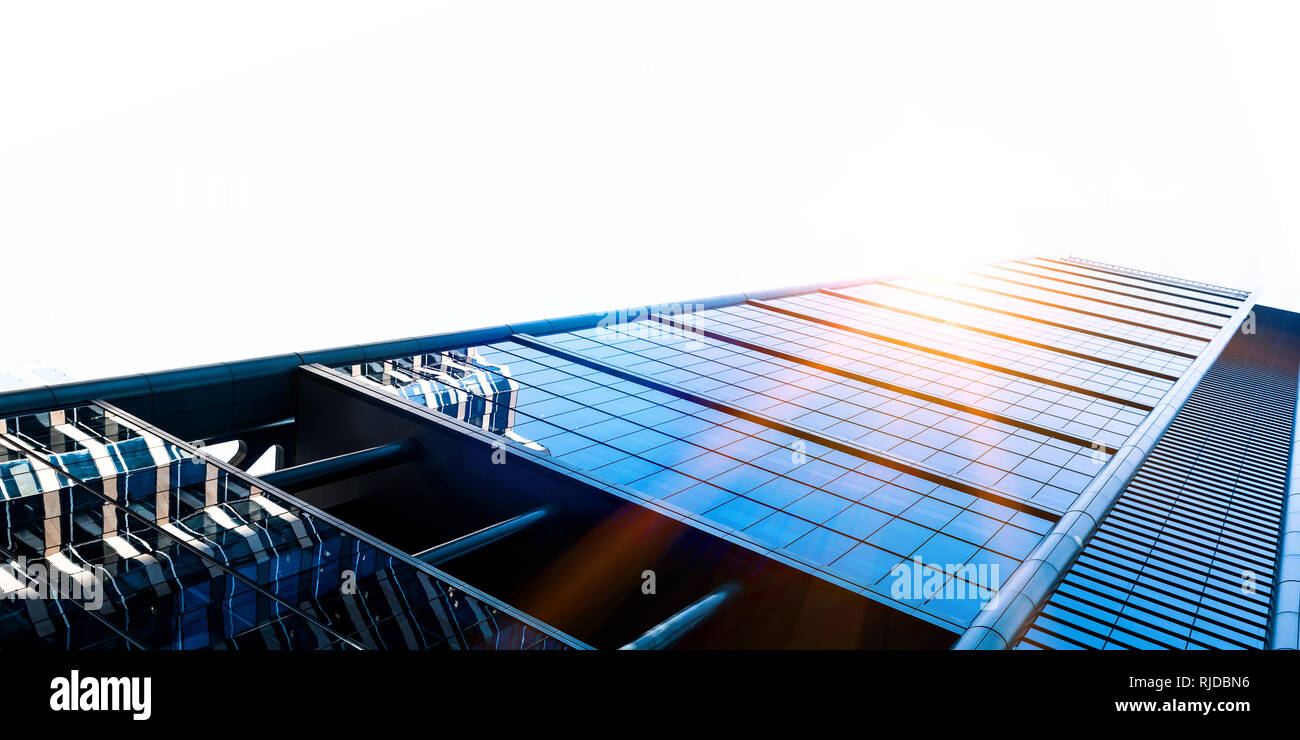 Bottom angle view of glass blue building Stock Photo - Alamy