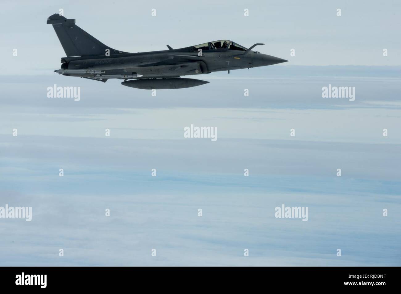 A French Rafale intercepts a B-52 Stratofortress during a flight en ...