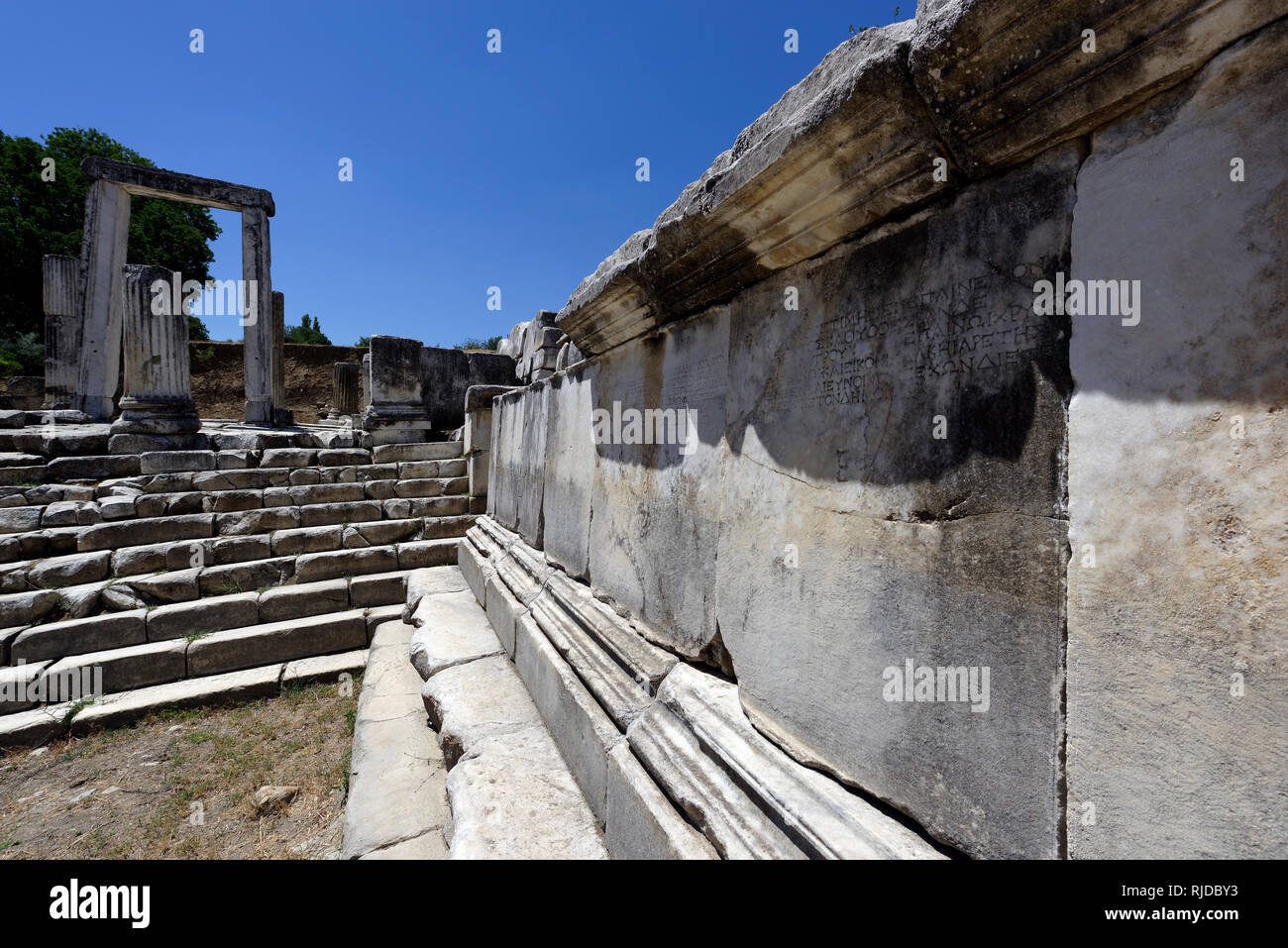 Ancient Greek inscriptions line the Propylon, the entrance to the ...