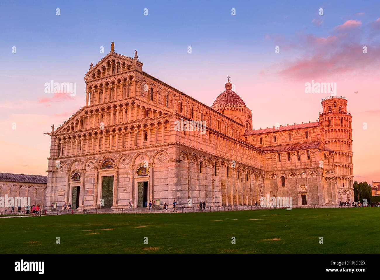 Pisa Cathedral and the Leaning Tower on Square of Miracles pink and ...