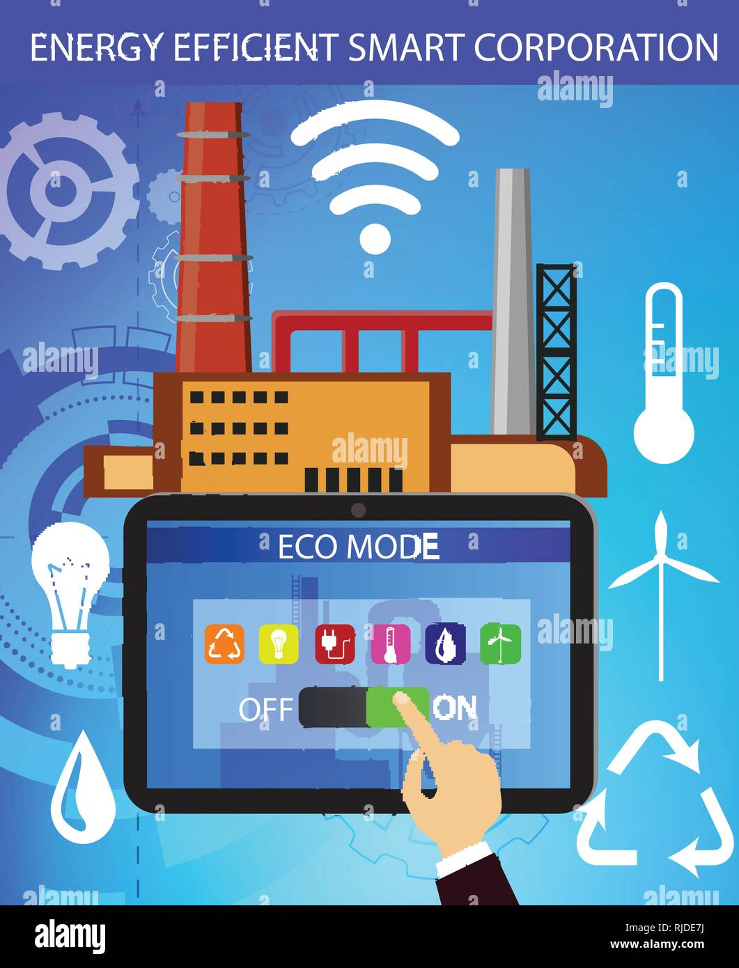 Eco friendly factory on a digital touch screen tablet Stock Vector ...