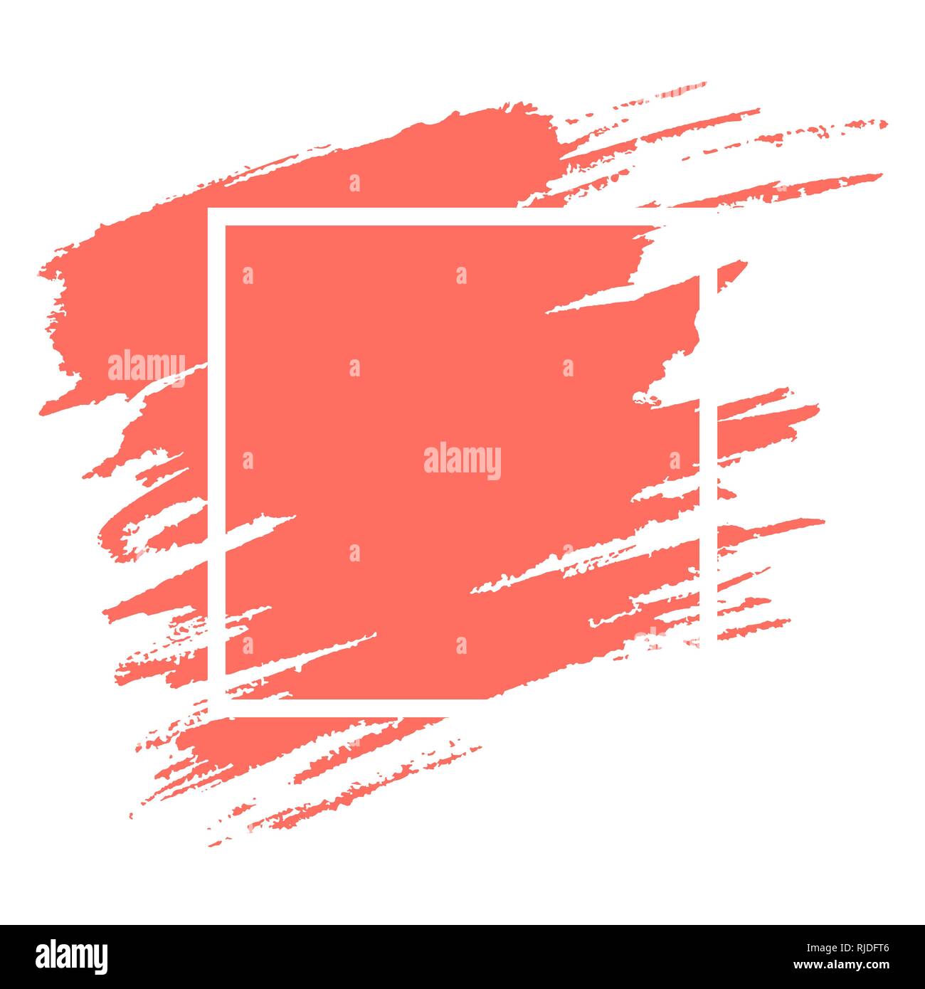 Watercolor coral brushstroke with frame. Aquarelle hand drawn paint ...