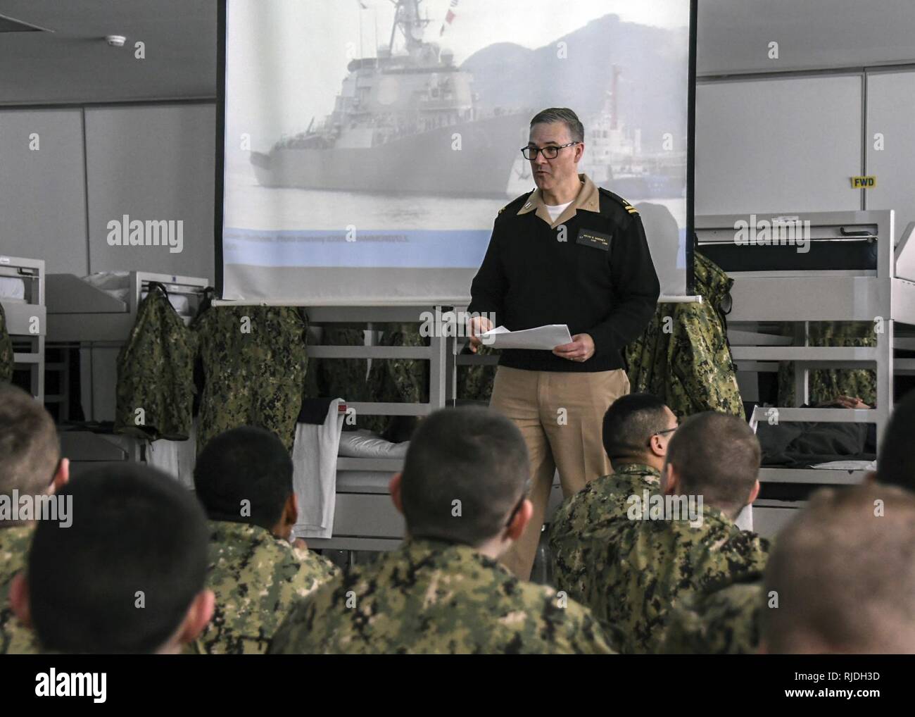 GREAT LAKES, Ill. (Jan. 17, 2018) Chaplain Lt. Kevin Mooney provides ...