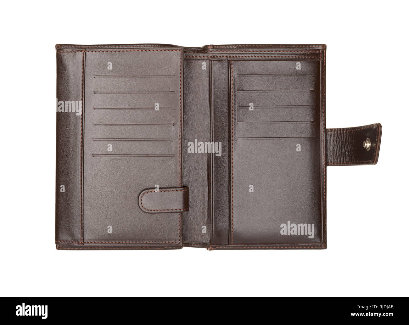Empty opened brown wallet isolated on white background. Studio shot ...