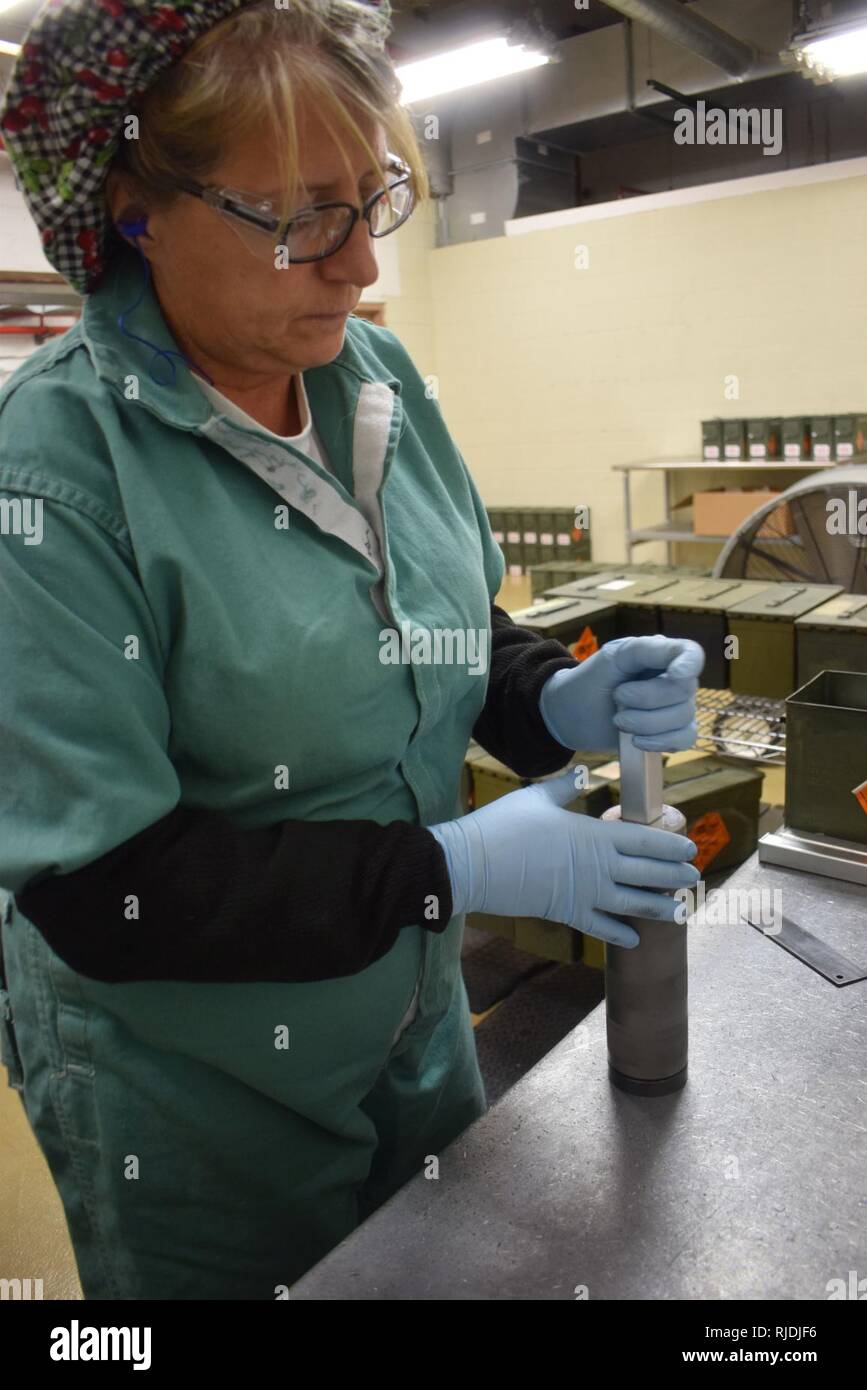 Crane Army Ammunition Activity employees produce MJU 61 A/B flares for ...