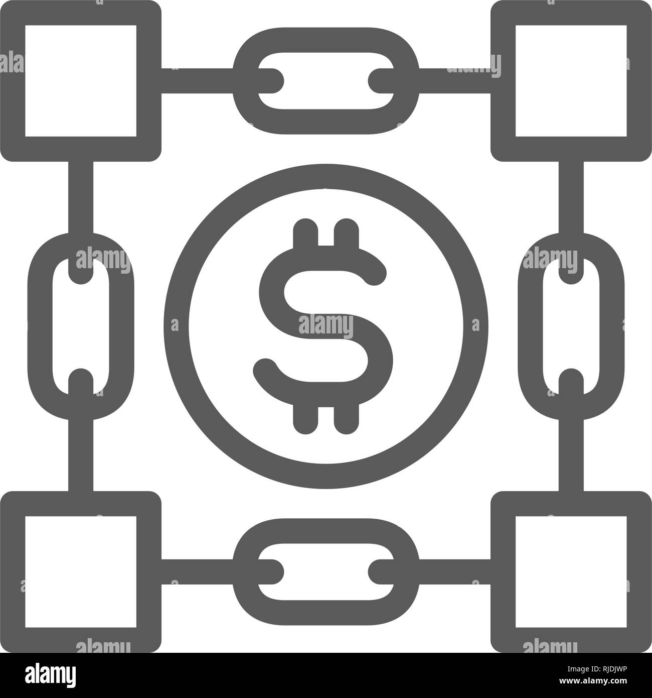 Coin with blockchain, cryptocurrency, bitcoin, digital key line icon ...