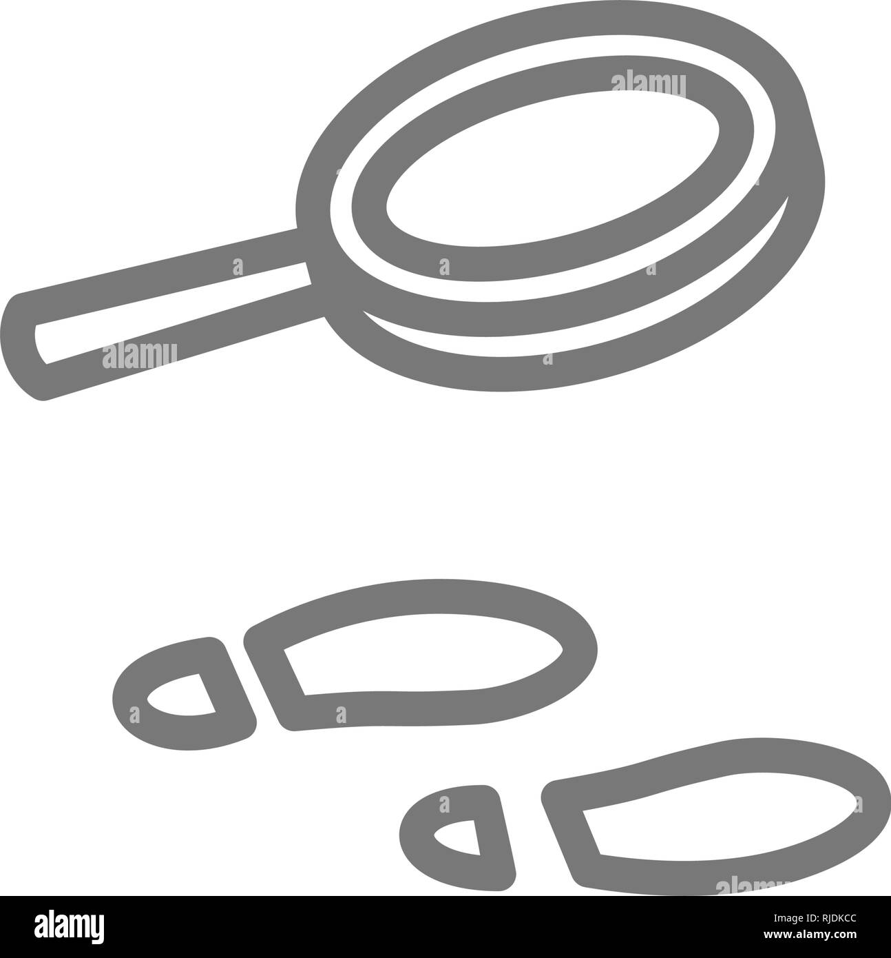 Traces under magnifying glass line icon. Isolated on white background ...