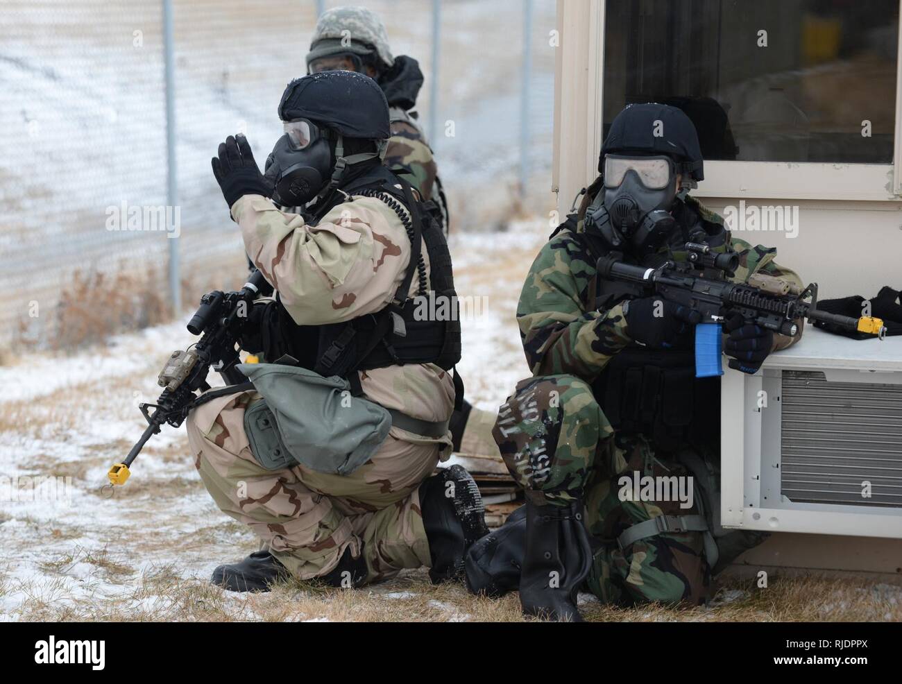 Members of the 55th Security Forces Squadron secure a perimeter during ...