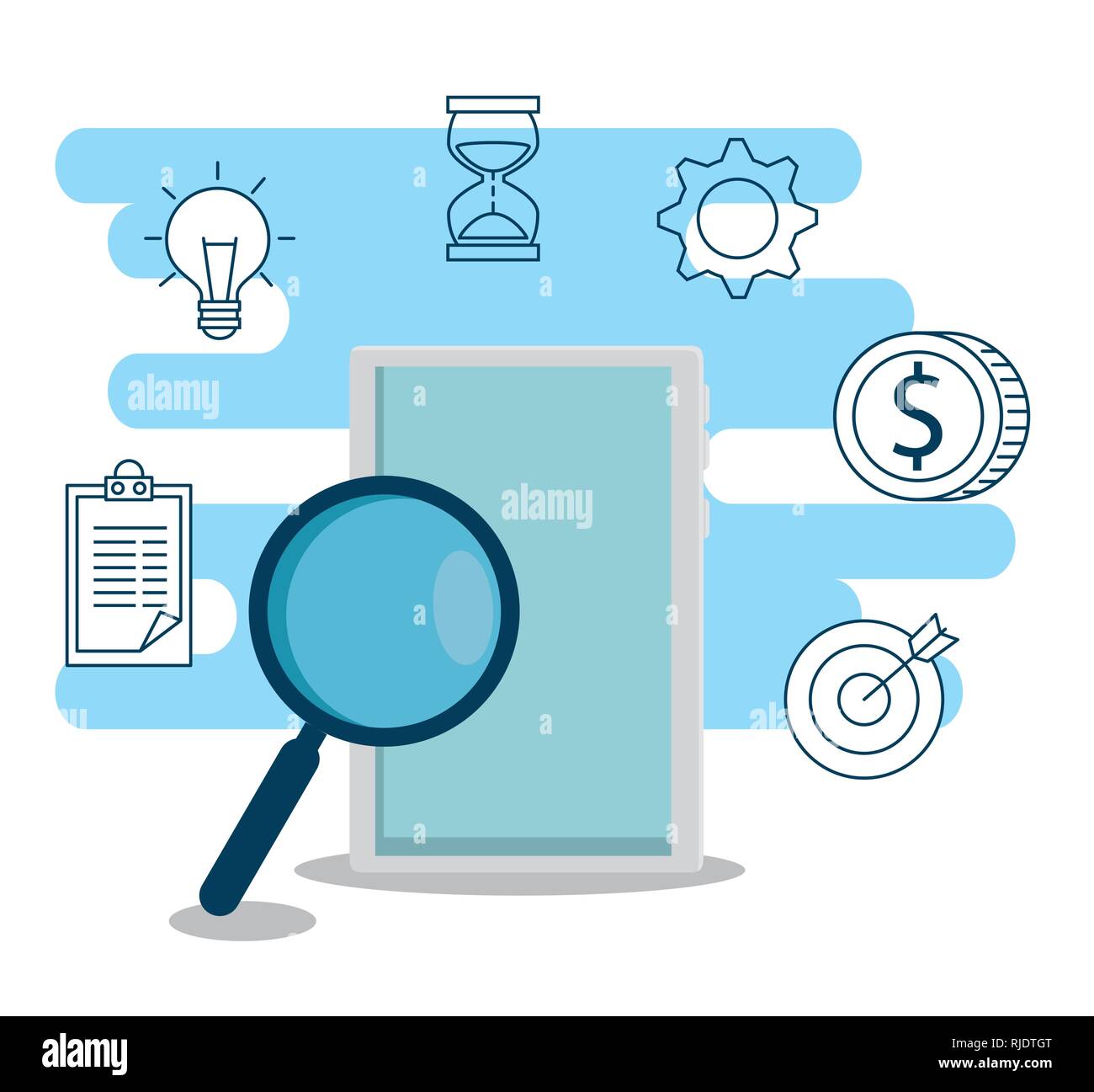 tablet technology with magnifying glass and office report Stock Vector ...