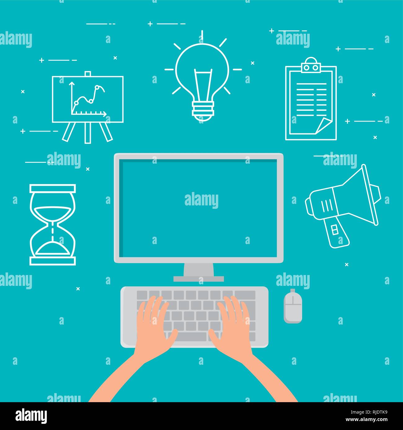 office report and hand with computer technology Stock Vector Image ...
