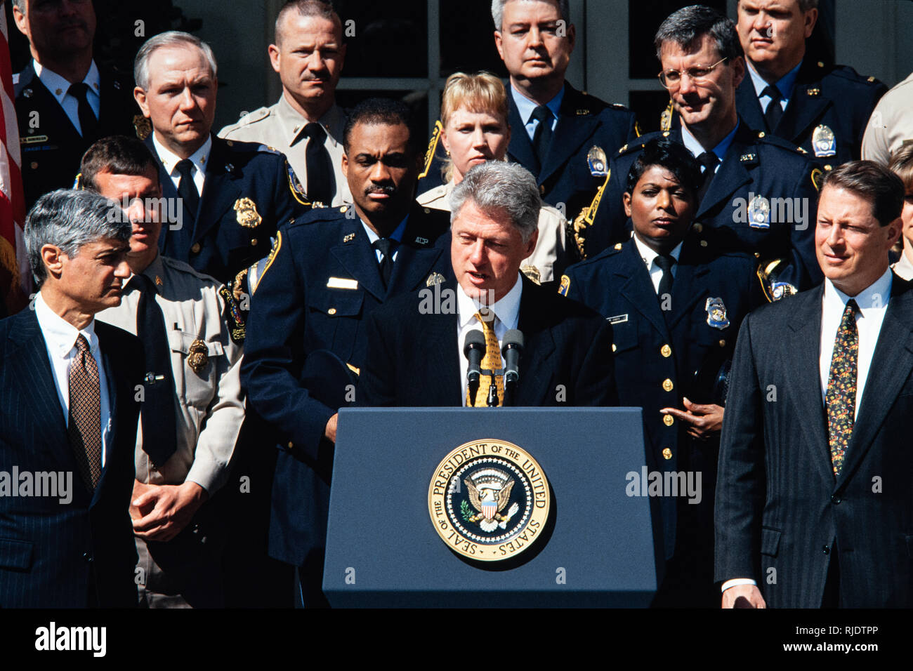 U.S President Bill Clinton speaks during an announcement banning the ...