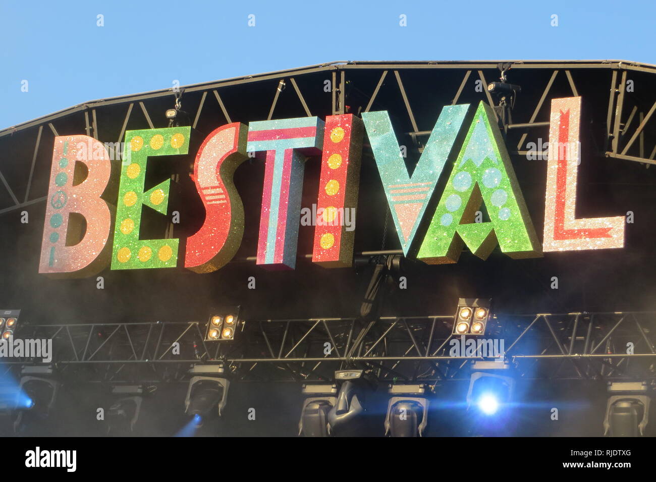 Bestival sign in colour Stock Photo - Alamy