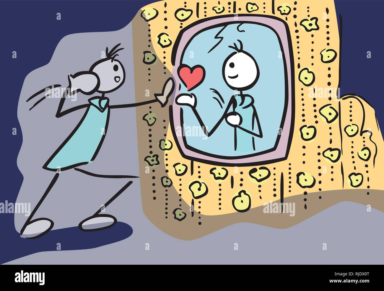 Stickman standing in front of a mirror in rage. The reflection is ...