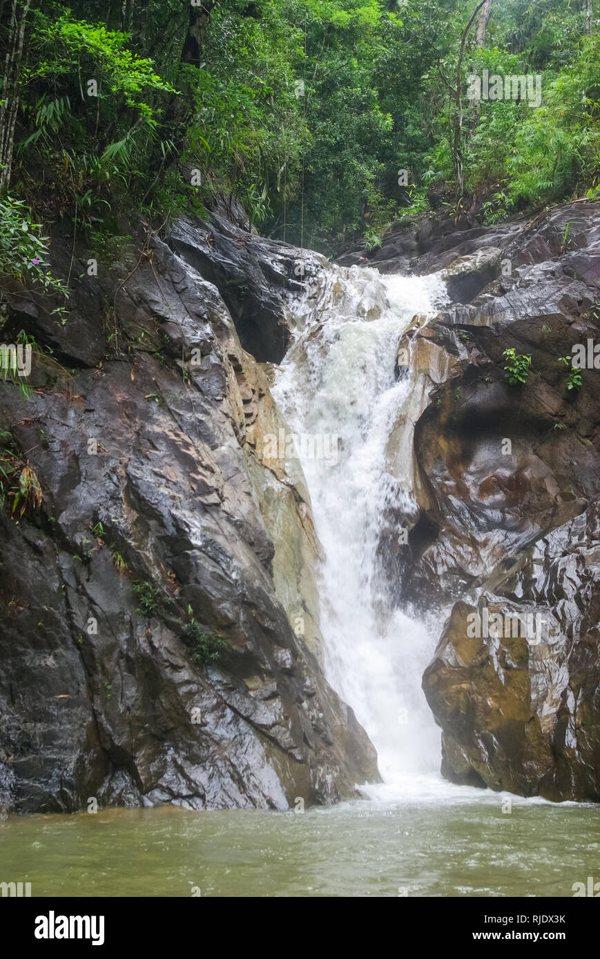 Mountain river with a waterfall. Flowing mountain river natural ...
