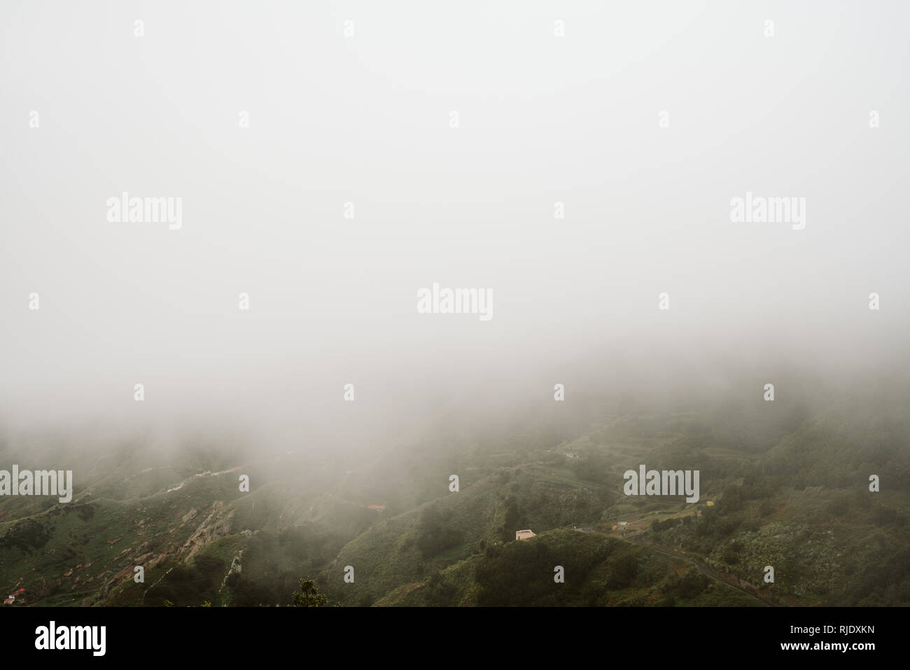 Fog over beautiful hilly terrain Stock Photo - Alamy