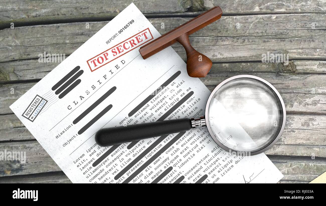 Top secret document, confidential information. Sheet of paper with ...