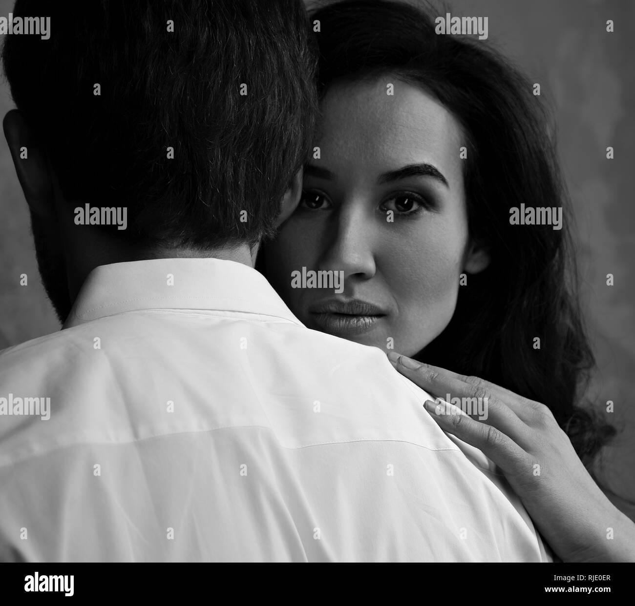 Sad Hugging Couple Black And White