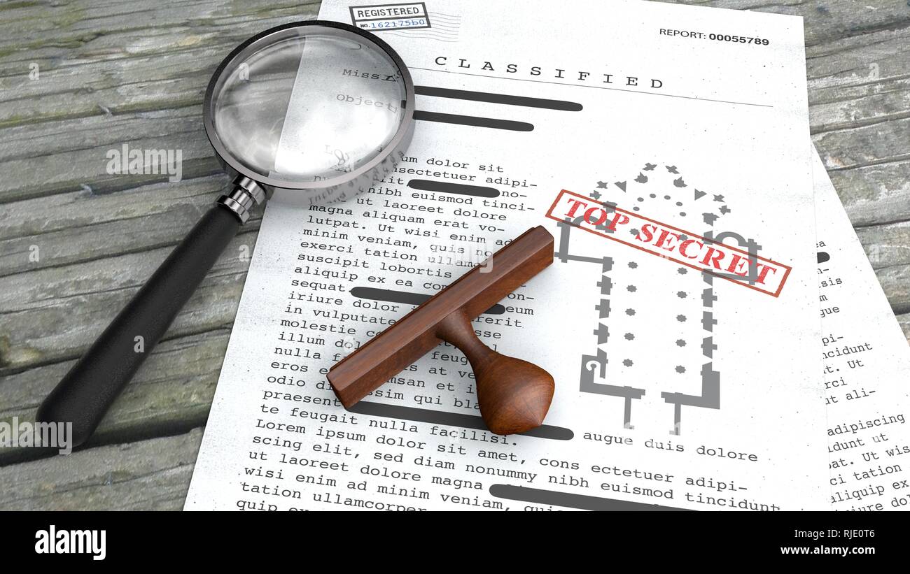 Top secret document. Sheet of paper with classified information ...