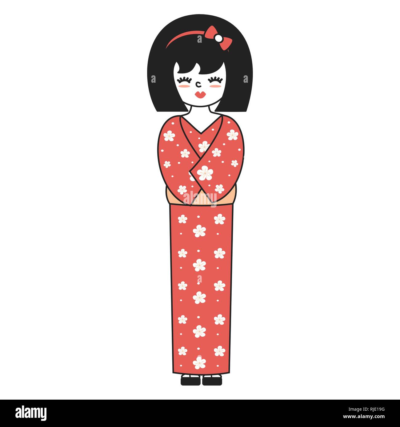 cute lovely young japanese geisha girl in kimono vector illustration ...