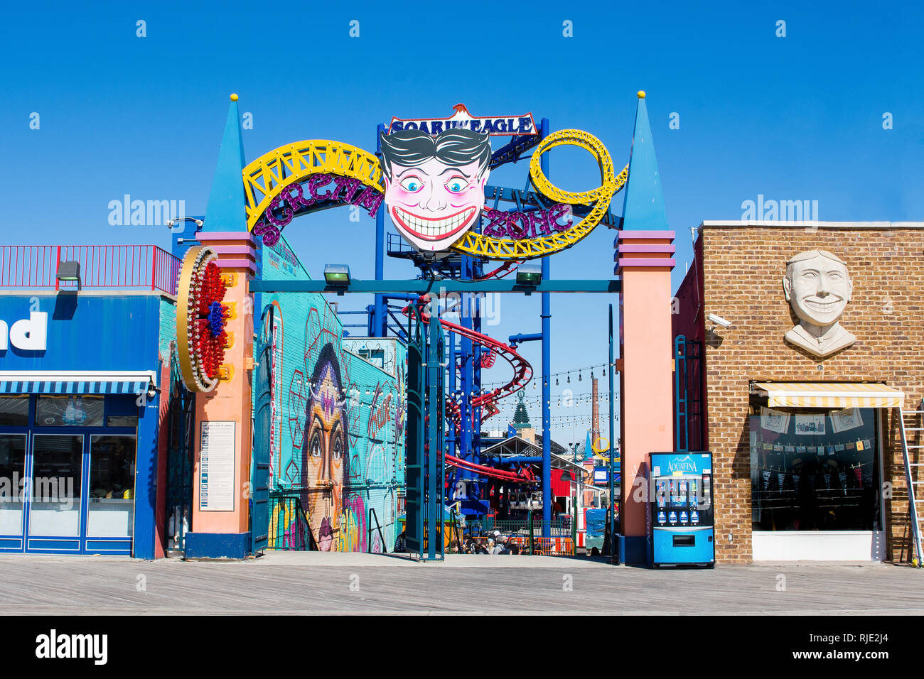 March 24, 2018: Famous Coney Island Boardwalk with entrance to Luna ...