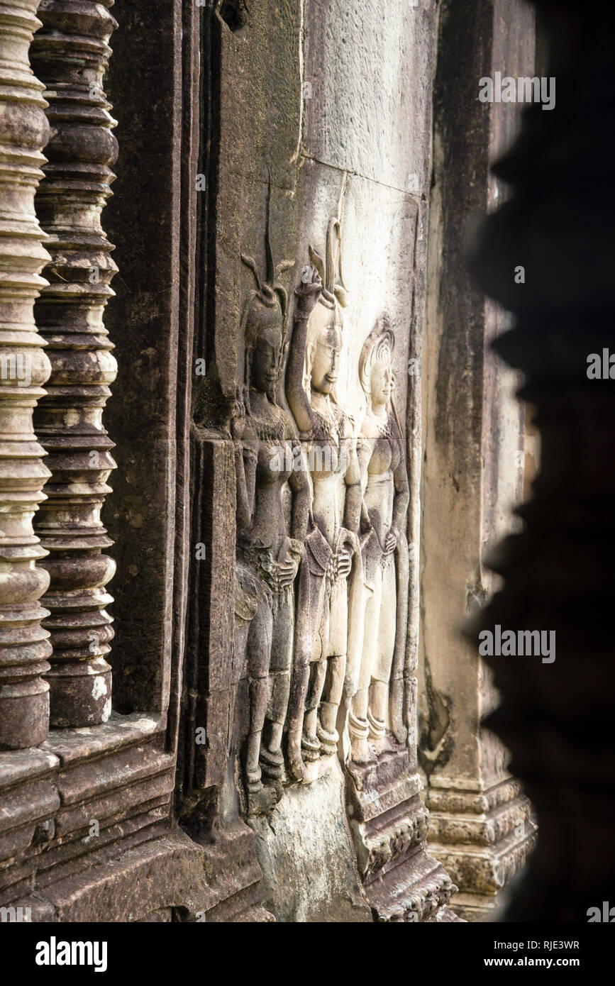 Aspera of Angkor Wat stone relief carvings or devatas are female ...