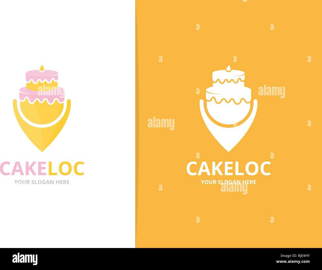 Cake and map pointer logo combination. Unique cupcake and pin logotype ...