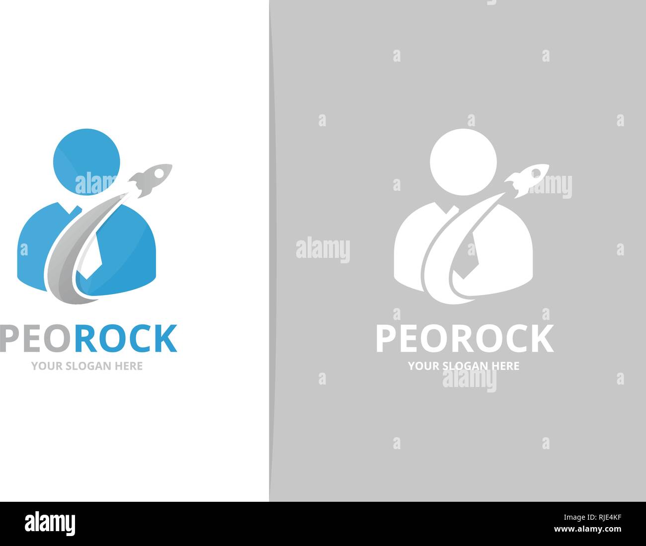 Man and rocket logo combination. Unique human and flight logotype ...