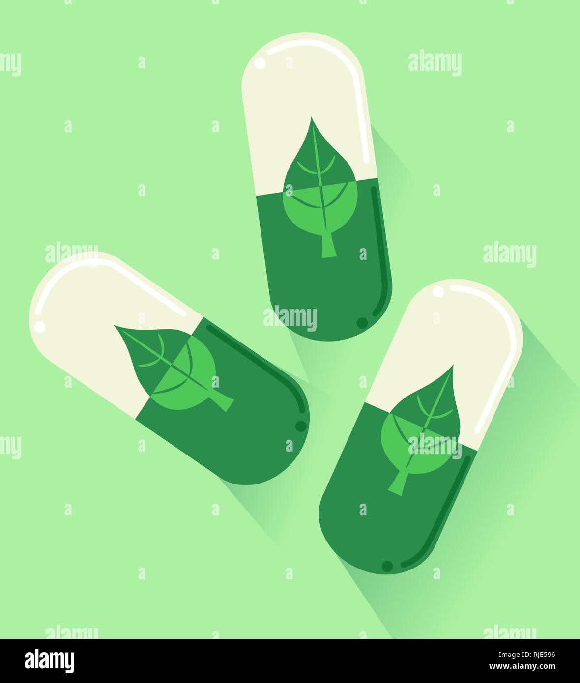 Illustration of White and Green Tablets with a Leaf Print On It. Herbal ...