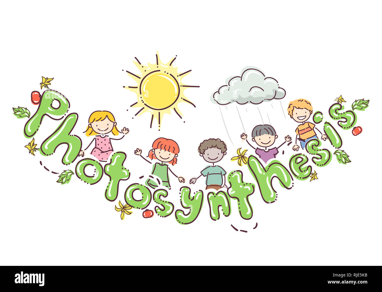 Illustration of Stickman Kids with Photosynthesis Lettering, Leaves ...