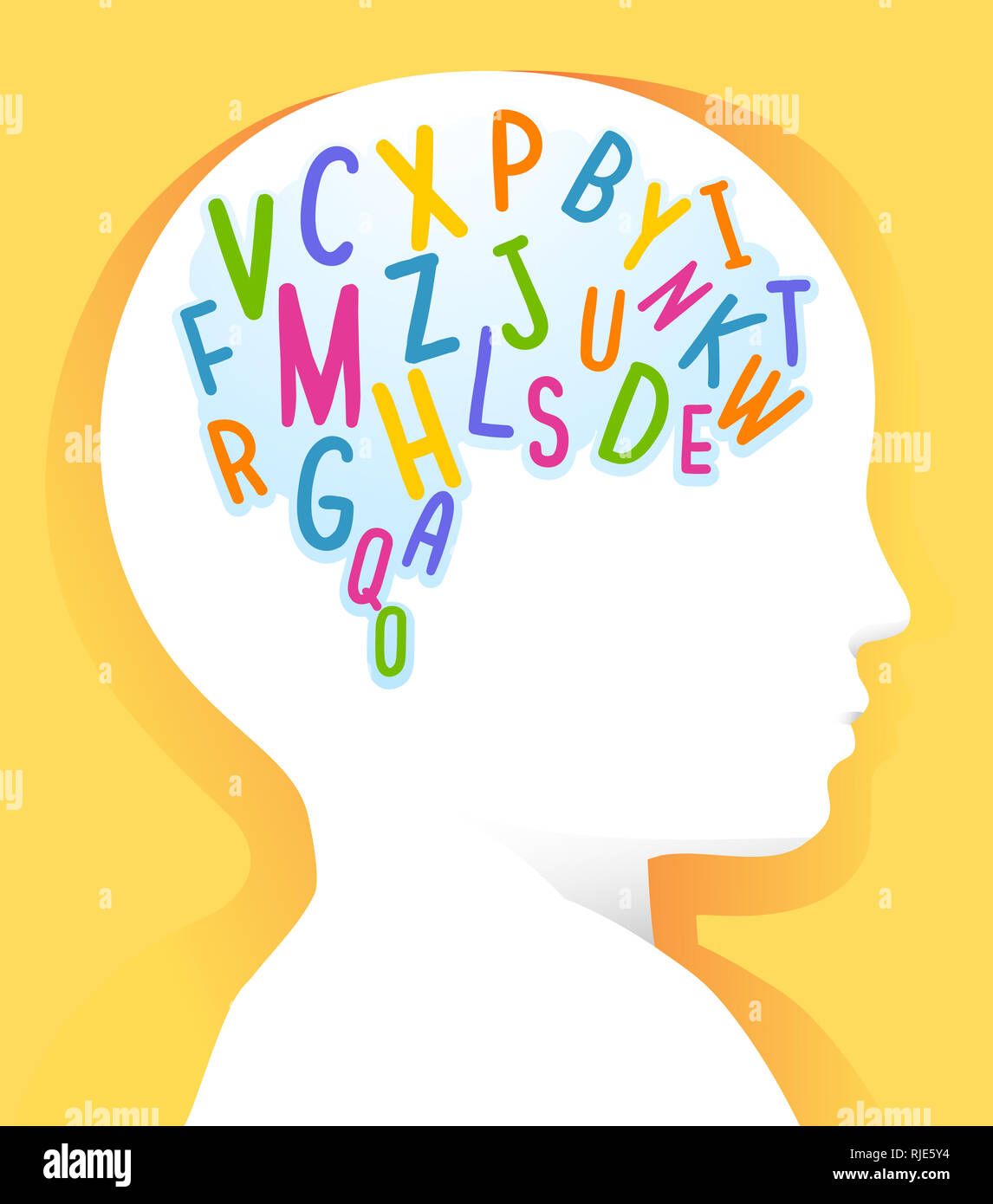 Illustration of a Kid Head with the Alphabet Inside Stock Photo - Alamy